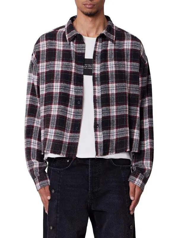 Mnml Washed Crop Flannel Button-up Shirt - Black/white
