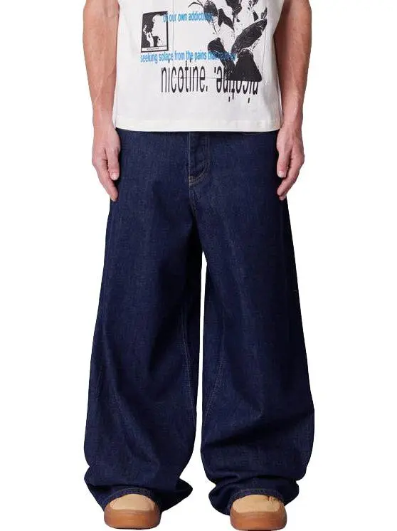 Mnml Raw Baggy Rave Wide Leg Jeans - Rinsed Indigo