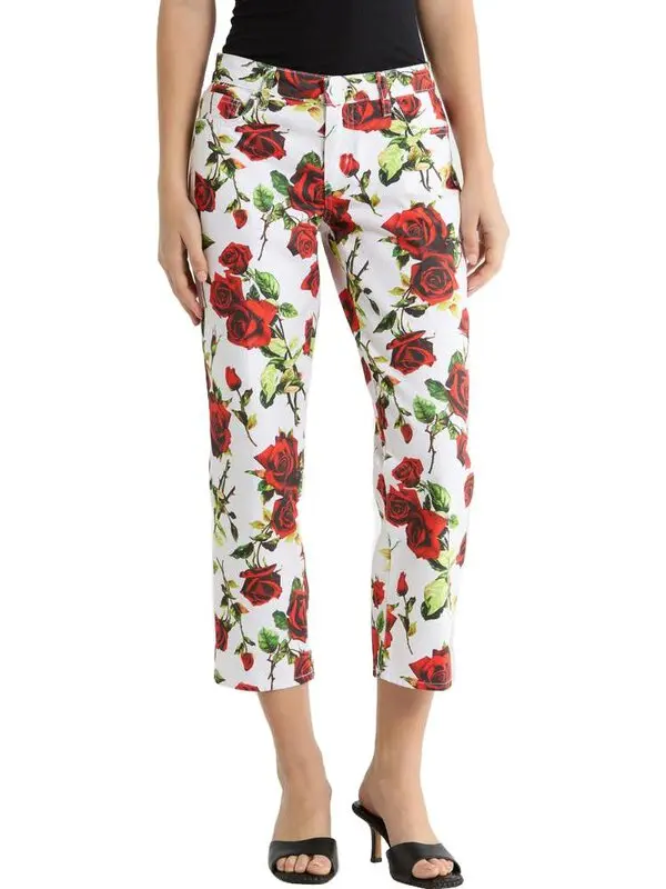 L'Agence Blaine Rose Stovepipe Nonstretch Jeans - White/red Romantic Rose