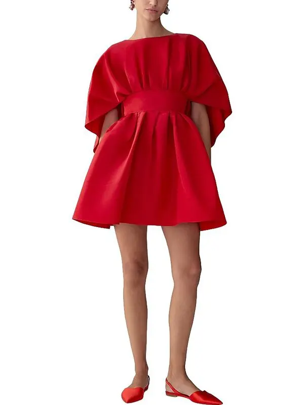 Carolina Herrera Silk Fan Bodice Mini Dress - Herrera Red