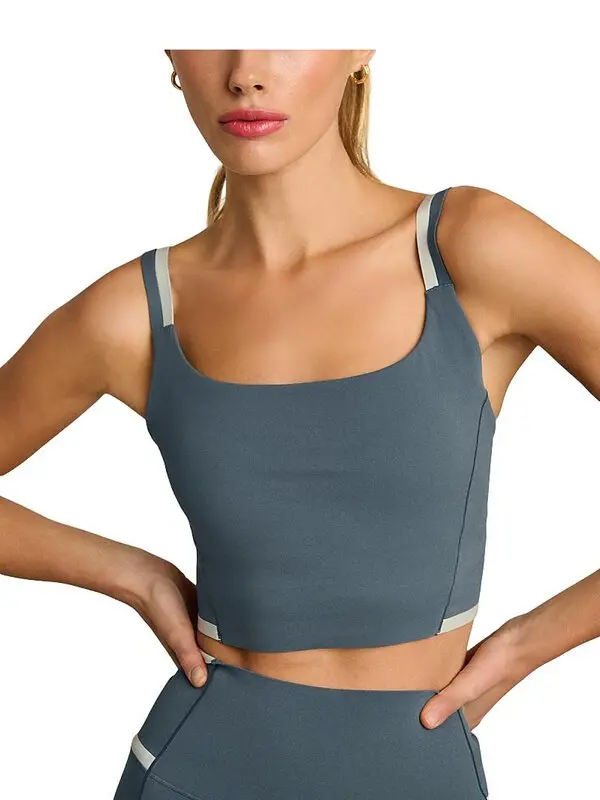 RHONE Instinct Contrast Longline Sports Bra - Blue Granite