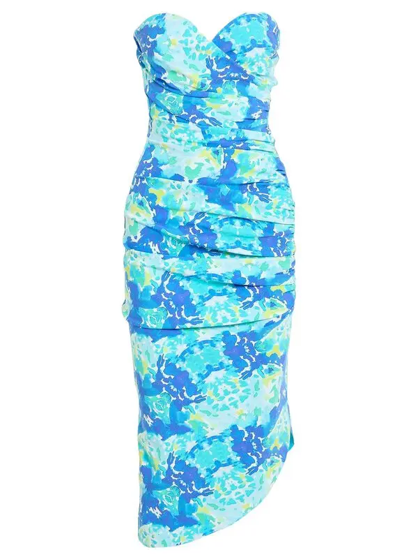 Chiara Boni La Petite Robe Kisho Strapless Floral-print Midi Dress - Turquoise