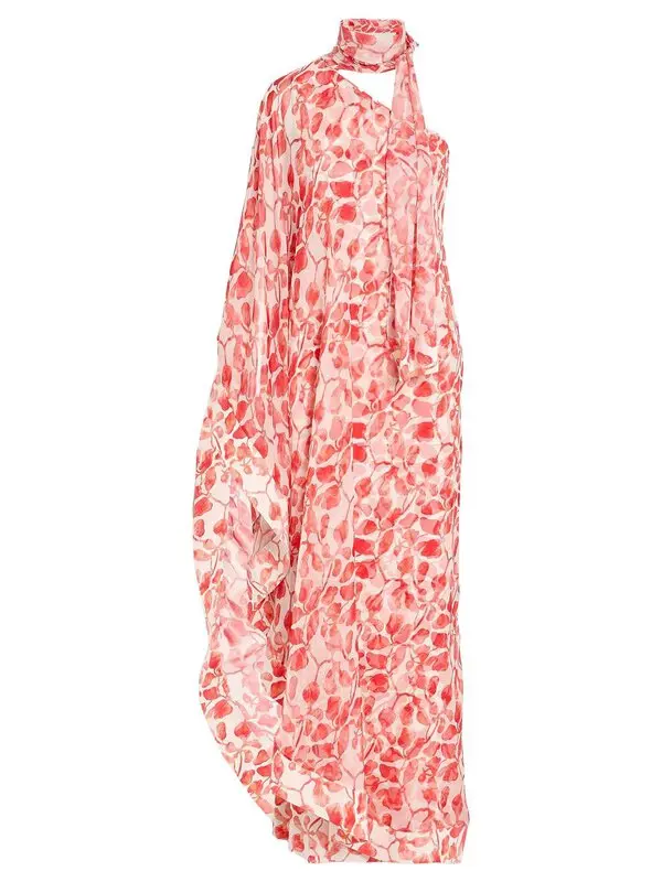 Chiara Boni La Petite Robe One-shoulder Layered Floral-print Maxi Dress - Tomato Red