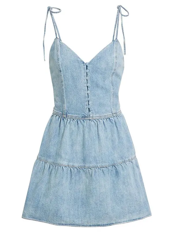 Alice + Olivia Shanti Tiered Denim Mini Dress - Light Denim