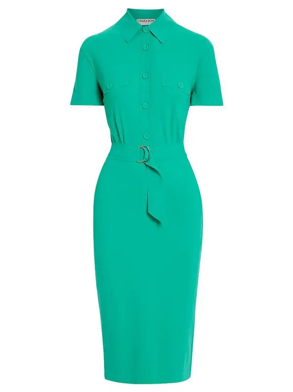 Chiara Boni La Petite Robe Shino Belted Stretch-jersey Midi Shirt Dress - Jade