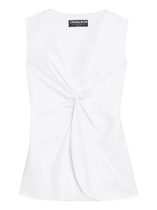 Chiara Boni La Petite Robe Rovix Twisted Cotton-blend Poplin Top - White