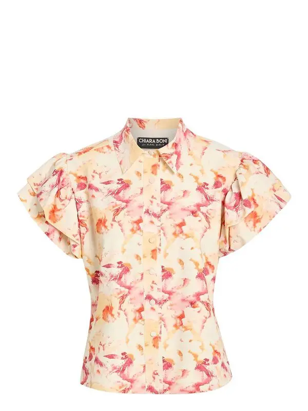 Chiara Boni La Petite Robe Floral Ruffled Stretch-jersey Shirt - Cream