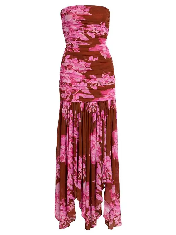 Retrofete Teryn Strapless Floral-print Maxi Dress - Fuchsia