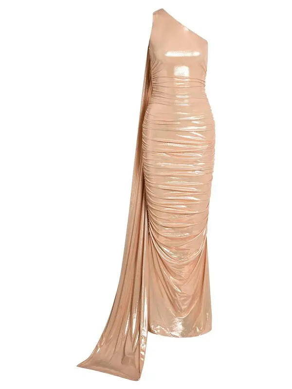 Retrofete Shannon One-shoulder Draped Lamé Maxi Dress - Neutral