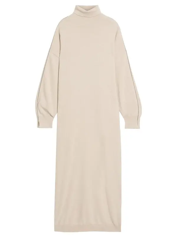 Brunello Cucinelli Cashmere Turtleneck Maxi Dress - Beige