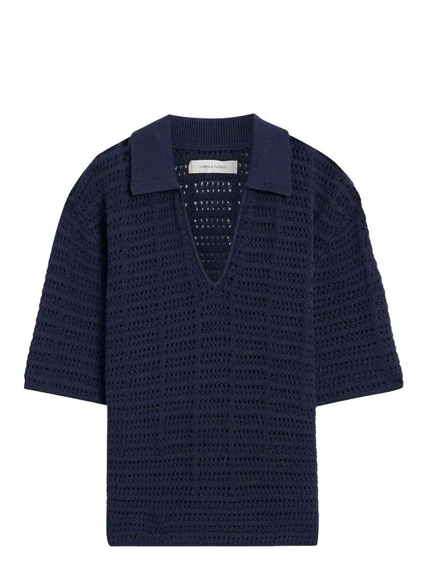 Chinti & Parker Crocheted Cotton Polo Shirt - Navy