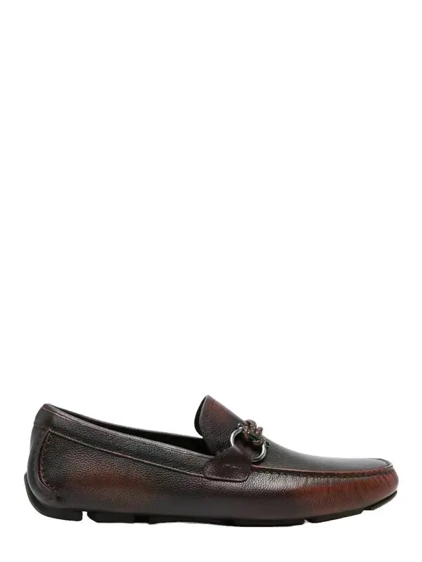 FERRAGAMO Gancini-hardware Leather Loafers - Brown