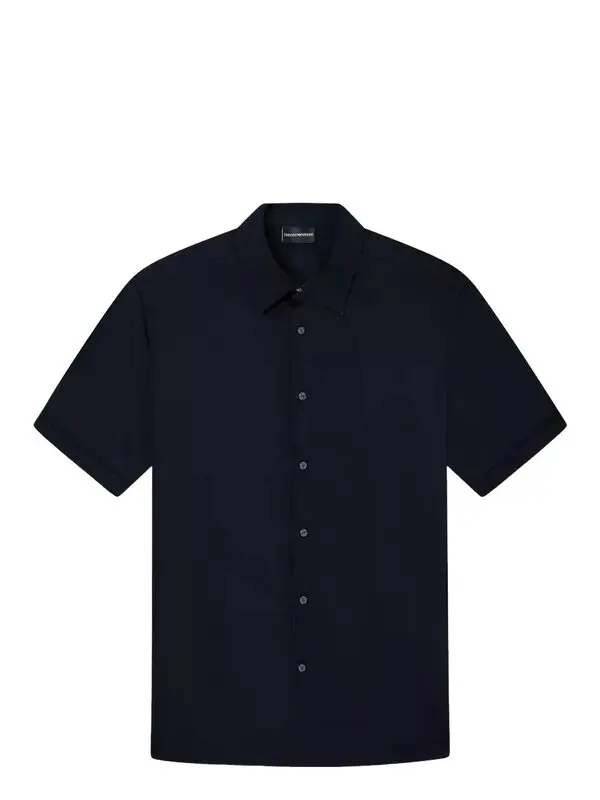 Emporio Armani Short-sleeved Shirt In Stretch Pima Cotton - Blue