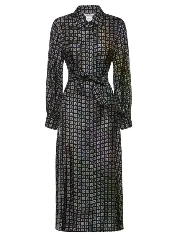 Max Mara Patterned Tie-waist Midi Dress - Blue