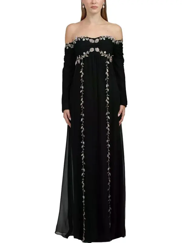 DINA MELWANI Embellished Off-shoulder Gown - Black