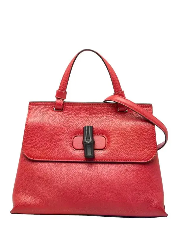 Gucci 2000-2015 Small Leather Bamboo Daily Satchel - Red