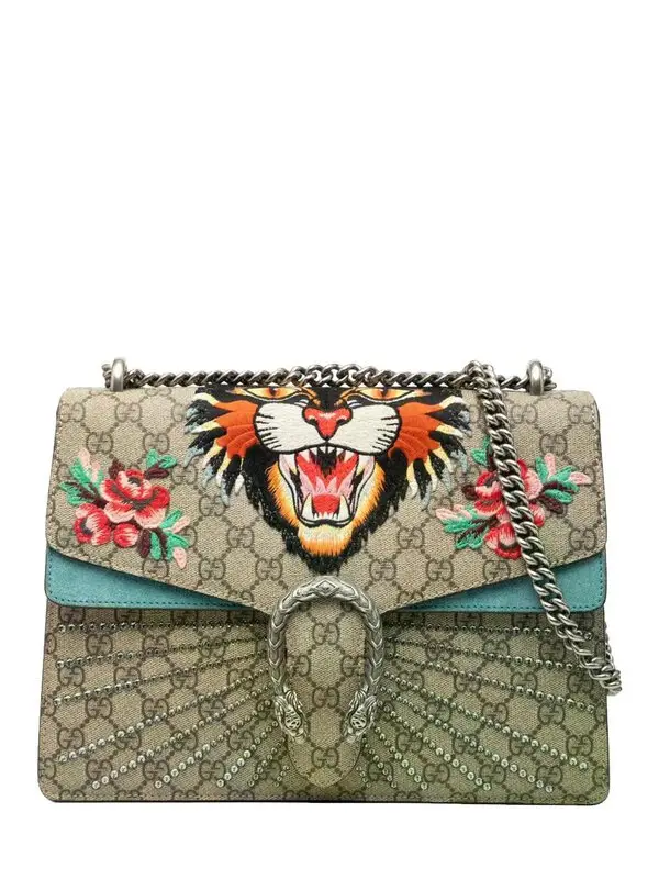 Gucci Gg Supreme Embroidered Dionysus Shoulder Bag - Brown