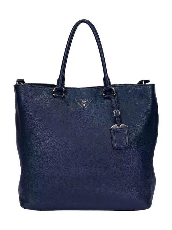 Prada Daino Leather Tote Bag - Blue