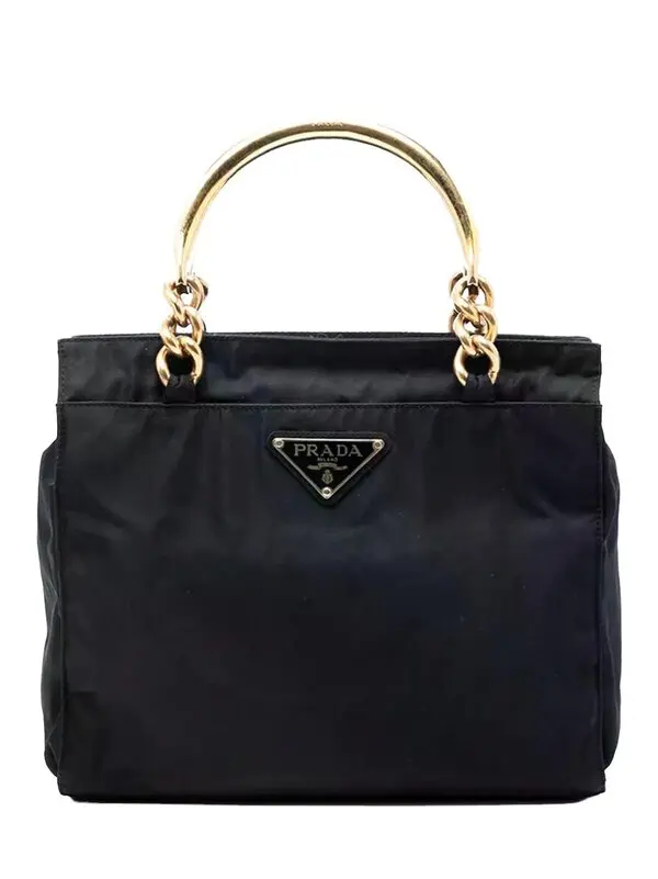Prada 2013-2025 Tessuto Metal Handle Handbag - Black