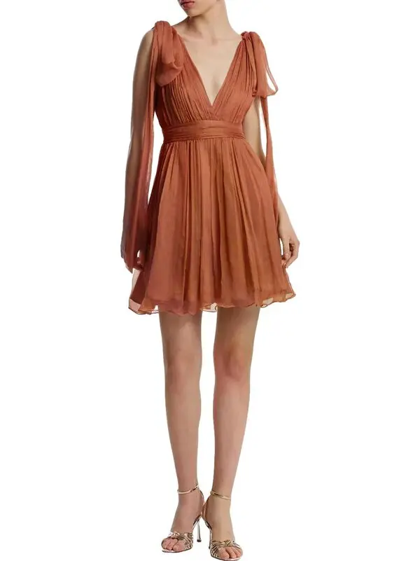 FRAMBOISE Tie-detail V-neck Dress - Orange