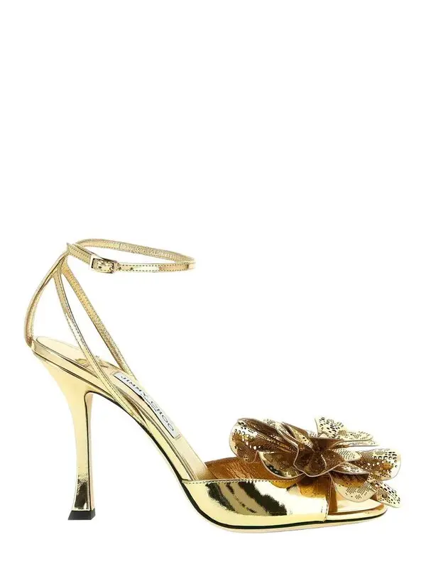 JIMMY CHOO Mimmi Flower-appliqué Ankle-strap Sandals - Gold