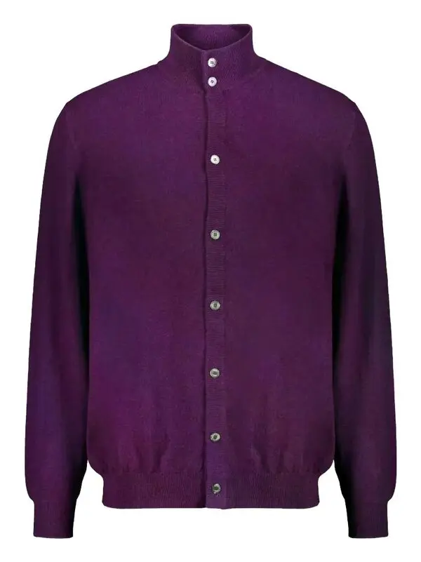 Fedeli Button High-neck Cardigan - Purple