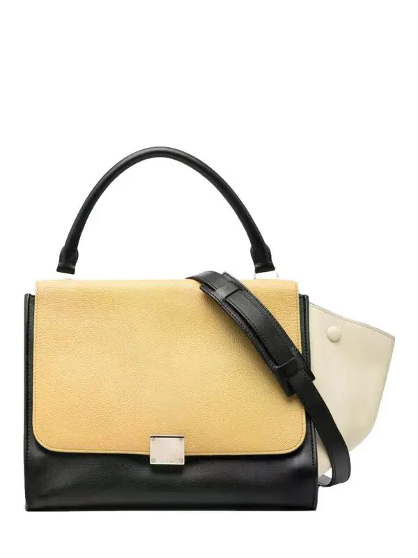 Celine Medium Tricolor Leather Trapeze Satchel - Black