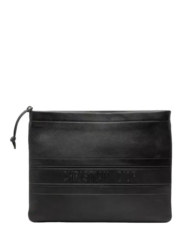 Dior 2020 Logo Embossed Leather Clutch - Black