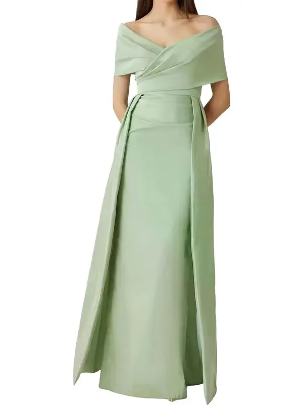 Rickie Freeman For Teri Jon Off-shoulder Overlay Maxi Gown - Green