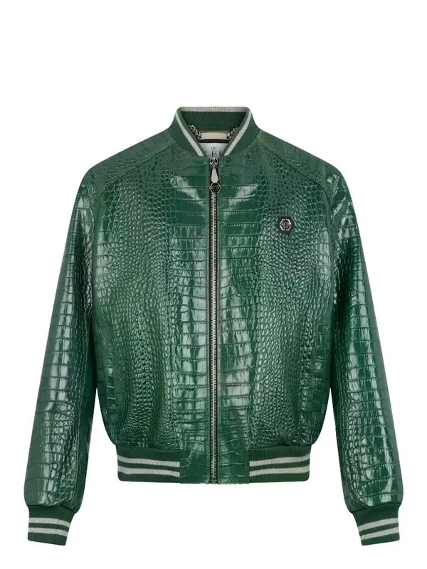 Philipp Plein Leather Bomber Jacket - Green