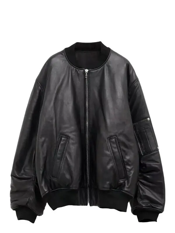 AMAL GUESSOUS Leather Zip-up Jacket - Black