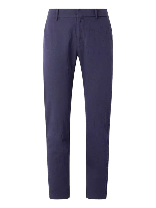 Barena Venezia Slim-leg Crinkled Cotton-blend Trousers - Blue