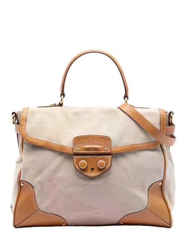 Prada Cinghiale Trimmed Canapa Top Handle Satchel - Brown