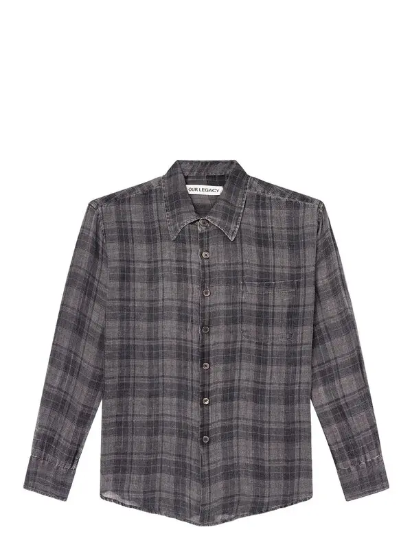 Our Legacy Above Checked Linen Shirt - Black
