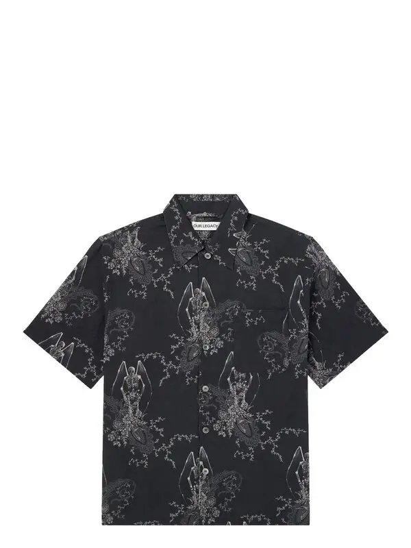 Our Legacy Every Printed Cotton And Linen-blend Shirt - Black