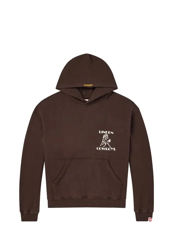 CHERRY LOS ANGELES Logo-embroidered Printed Cotton-jersey Hoodie - Brown