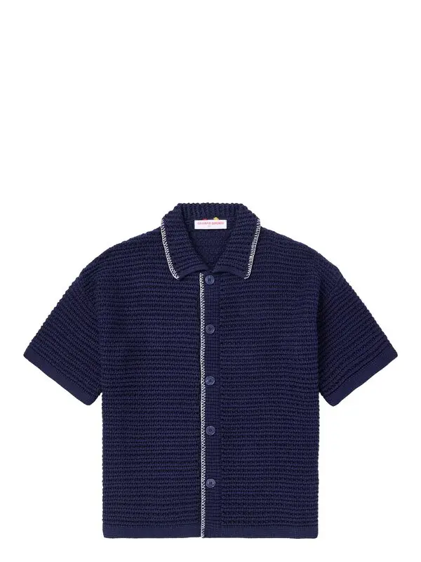 Orlebar Brown Thomas Embroidered Open-knit Organic Cotton Shirt - Blue