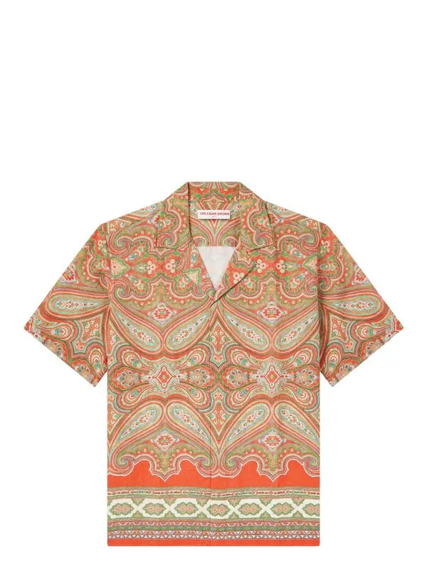 Orlebar Brown Maitan Carnival Camp-collar Paisley-print Linen Shirt - Orange