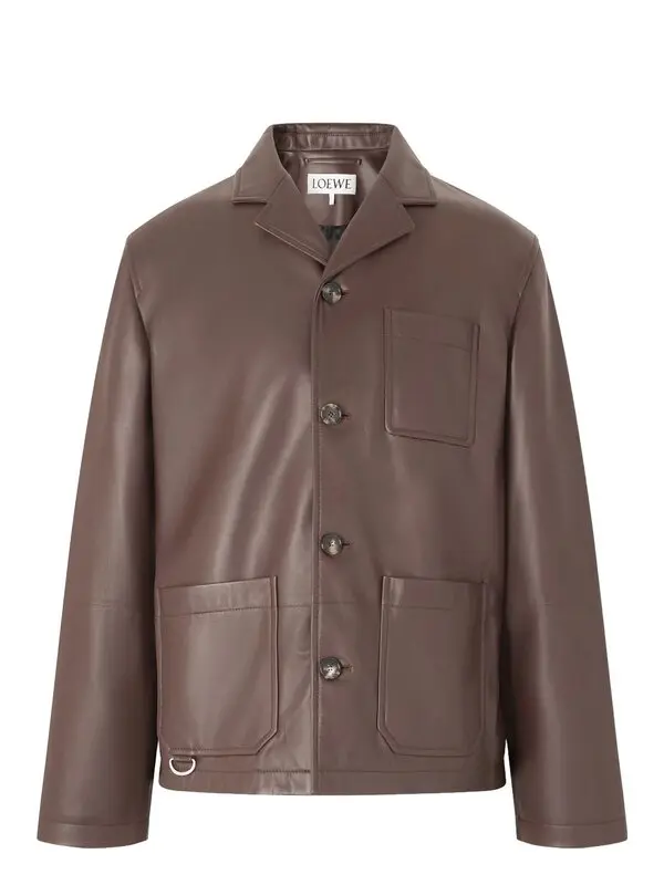 Loewe Camp-collar Leather Jacket - Brown