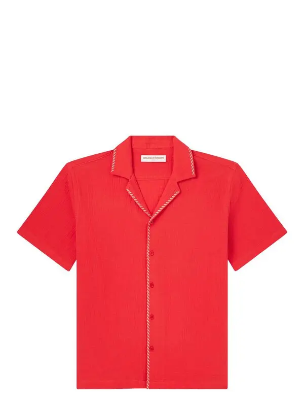 Orlebar Brown Maitan Camp-collar Whipstitched Cotton-seersucker Shirt - Red
