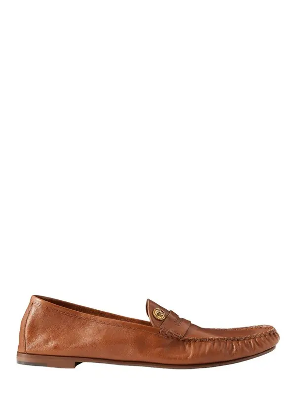 Versace Logo-embellished Leather Penny Loafers - Brown