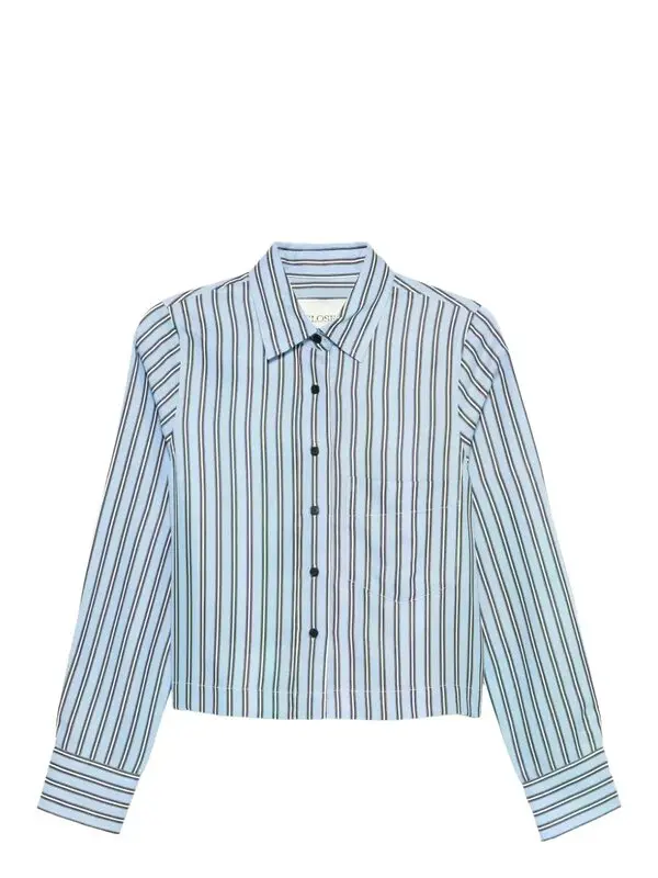 Closed Striped Cropped Shirt - Blue