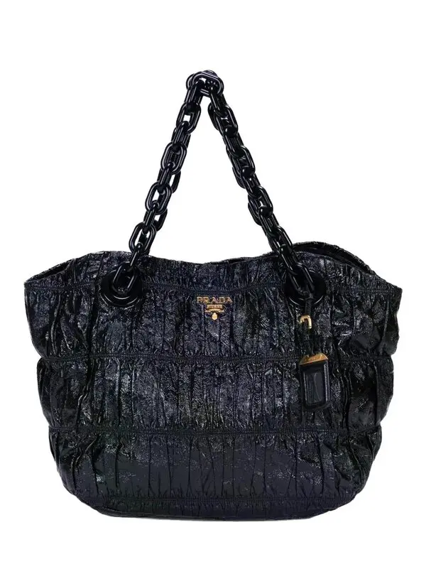 Prada Gaufre Chain Handle Tote Bag - Black
