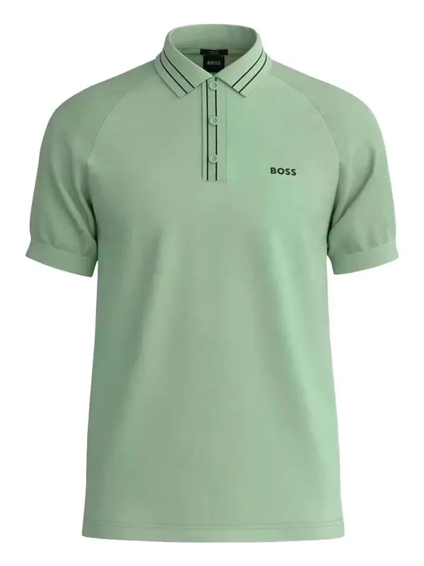 BOSS Logo-detail Striped-trim Polo Shirt - Green