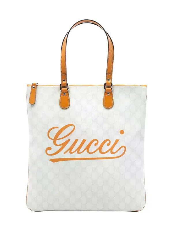 Gucci Gg Supreme Heritage Logo Tote Bag - White
