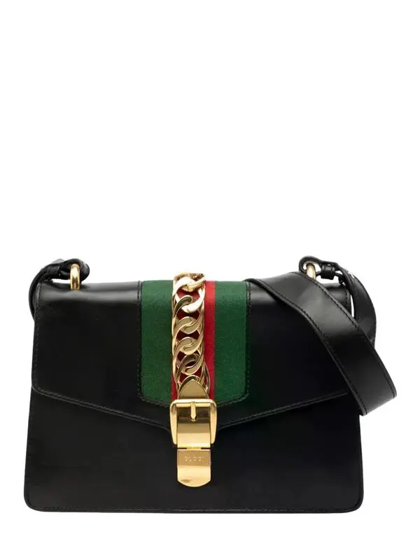 Gucci Small Leather Sylvie Web Satchel - Black