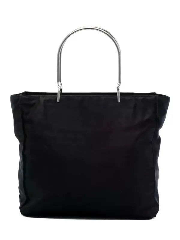 Prada 2000-2013 Tessuto Metal Handle Tote Bag - Black