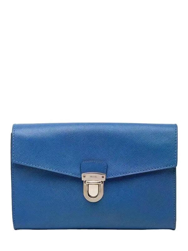 Prada Saffiano Envelope Pushlock Clutch Bag - Blue