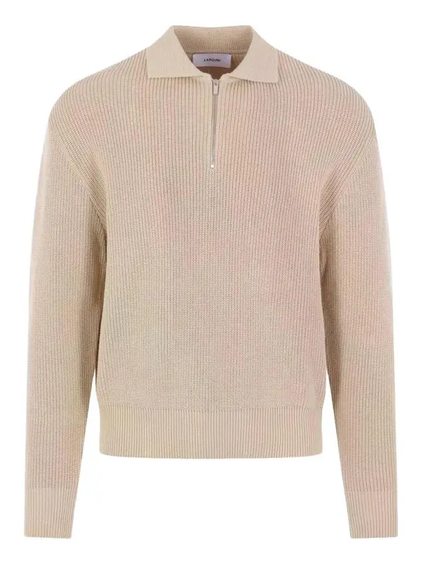 LARDINI Ribbed Half-zip Sweater - Neutrals