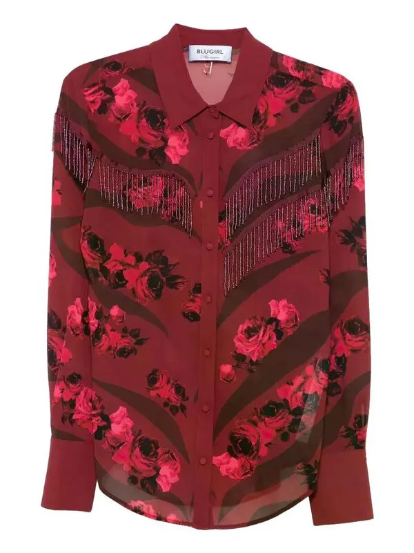 BLUGIRL Floral-print Fringe Shirt - Red
